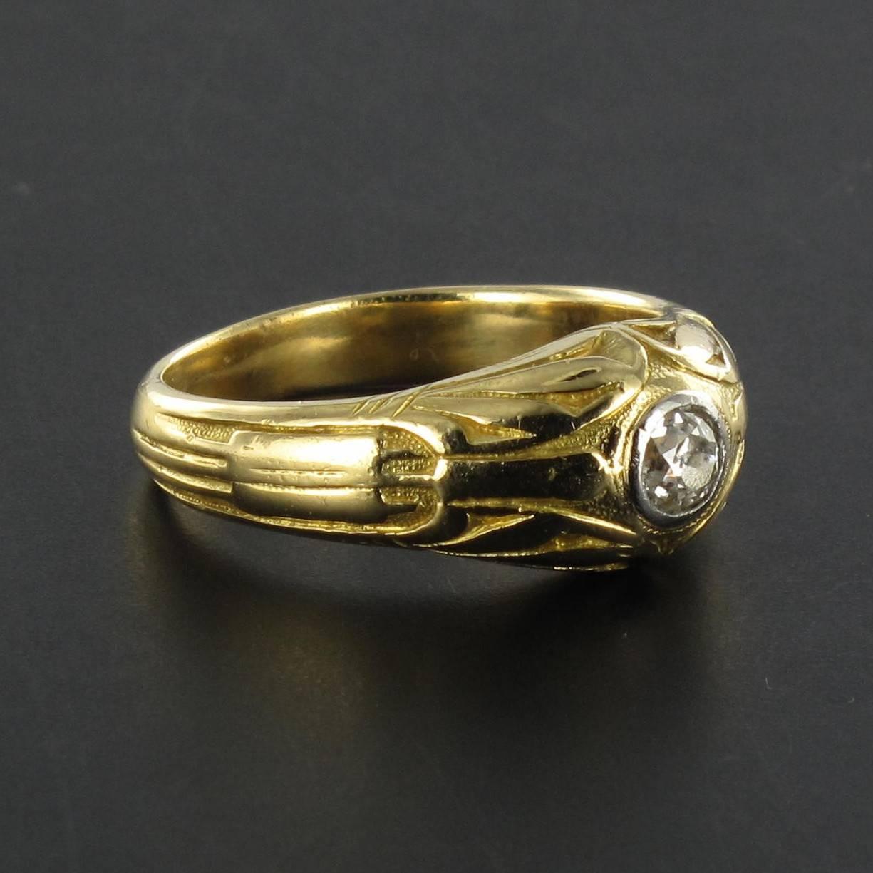 Antique Engraved Men’s Diamond Gold Signet Ring at 1stdibs