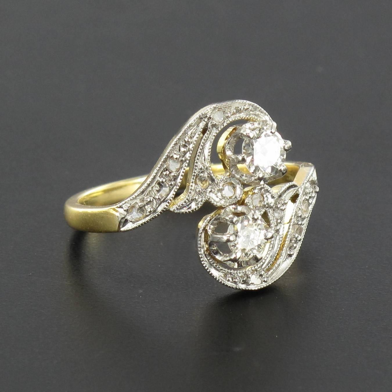 1900s French Antique Diamond Gold S Shaped Ring For Sale at 1stdibs