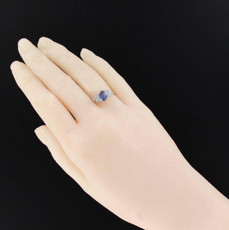 French Art Deco Style Sapphire Diamonds Ring For Sale at 1stdibs