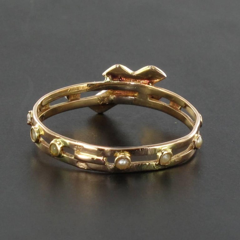 French Antique 18 Karat Rose Gold Natural Pearl Dizain Prayer Ring at ...