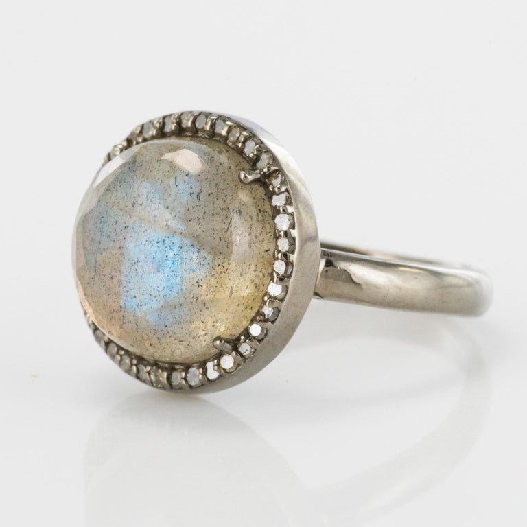 New Labradorite Diamonds Silver Cluster Ring at 1stDibs
