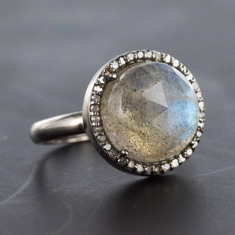 New Labradorite Diamonds Silver Cluster Ring at 1stDibs