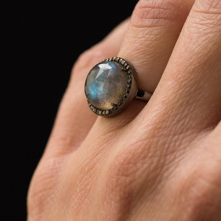 New Labradorite Diamonds Silver Cluster Ring at 1stDibs