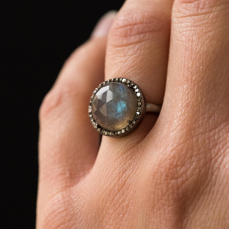 New Labradorite Diamonds Silver Cluster Ring at 1stDibs