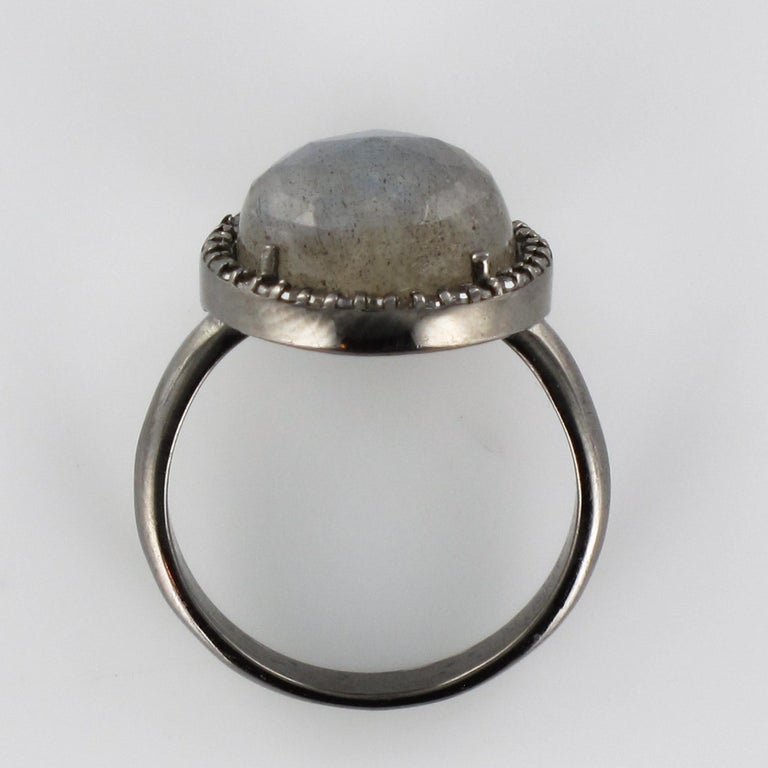 New Labradorite Diamonds Silver Cluster Ring at 1stDibs