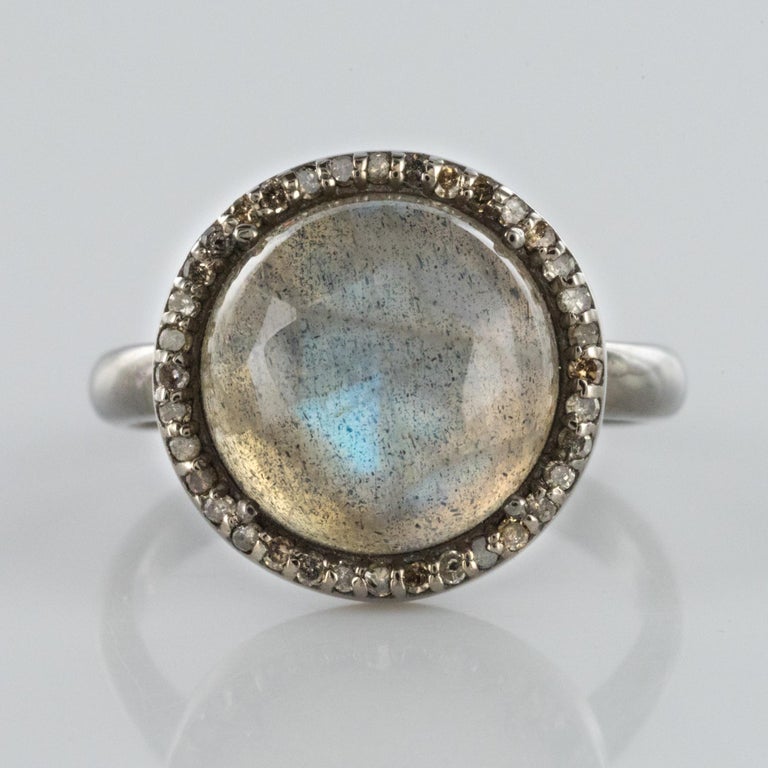 New Labradorite Diamonds Silver Cluster Ring at 1stDibs
