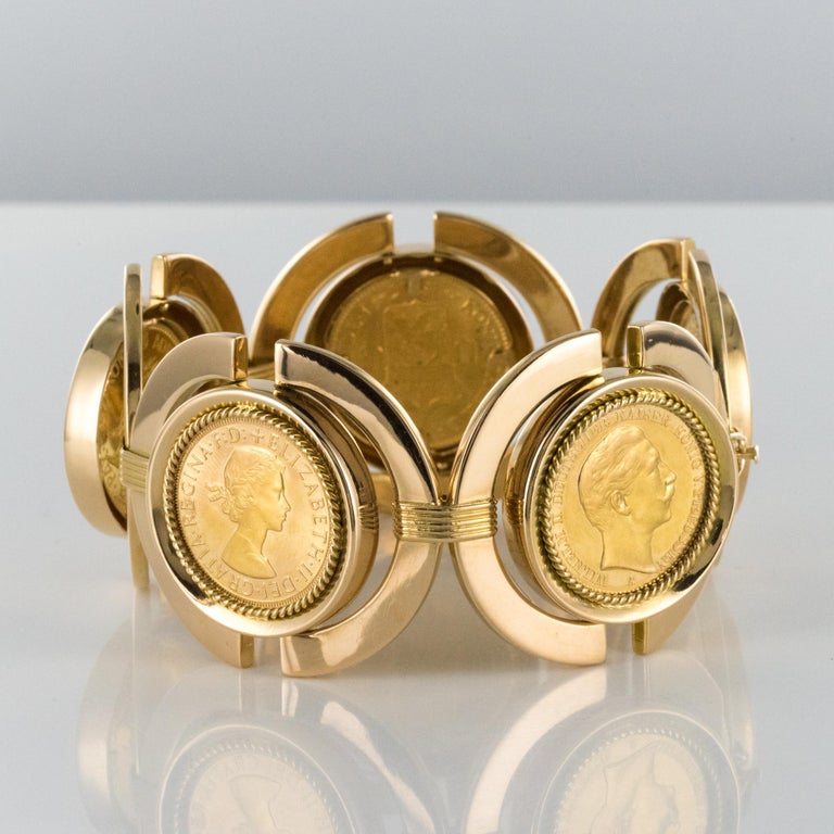 1960s Retro 18 Karat Yellow Gold Coins Bracelet at 1stDibs
