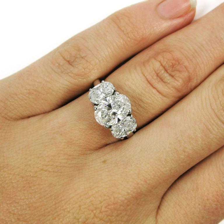GIA Certified 3.23 Carat Total Oval Three Stone Diamond Platinum Ring ...