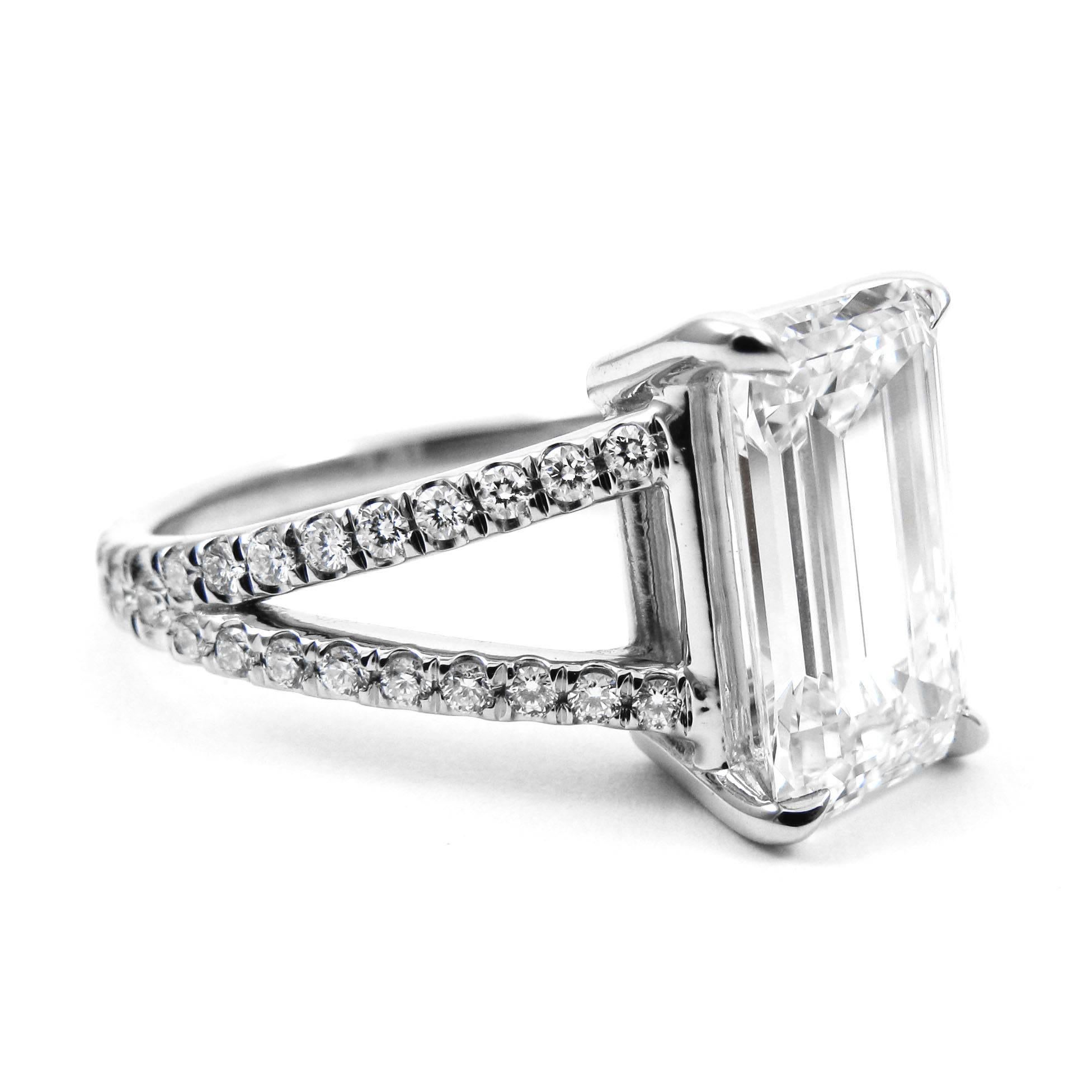 GIA Certified 3.37 Carat E VVS2 Emerald Cut Pave Split Shank Platinum ...