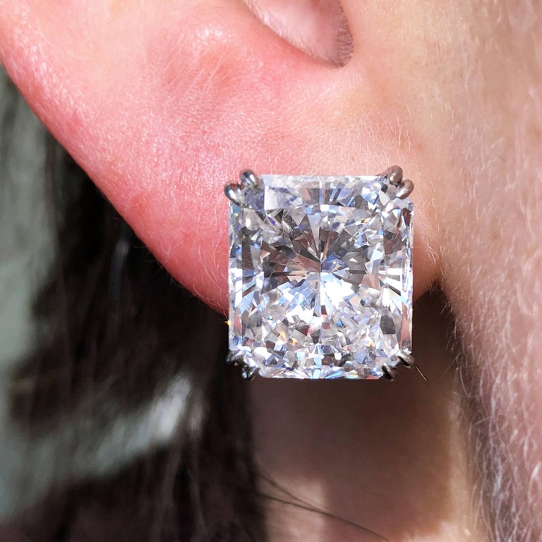 GIA Certified 14.09 Carat Total Radiant Cut Diamond Stud Platinum ...