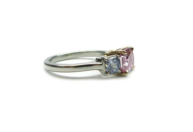 2.09 Carat Natural Fancy Color Diamond Three-Stone Ring at 1stDibs