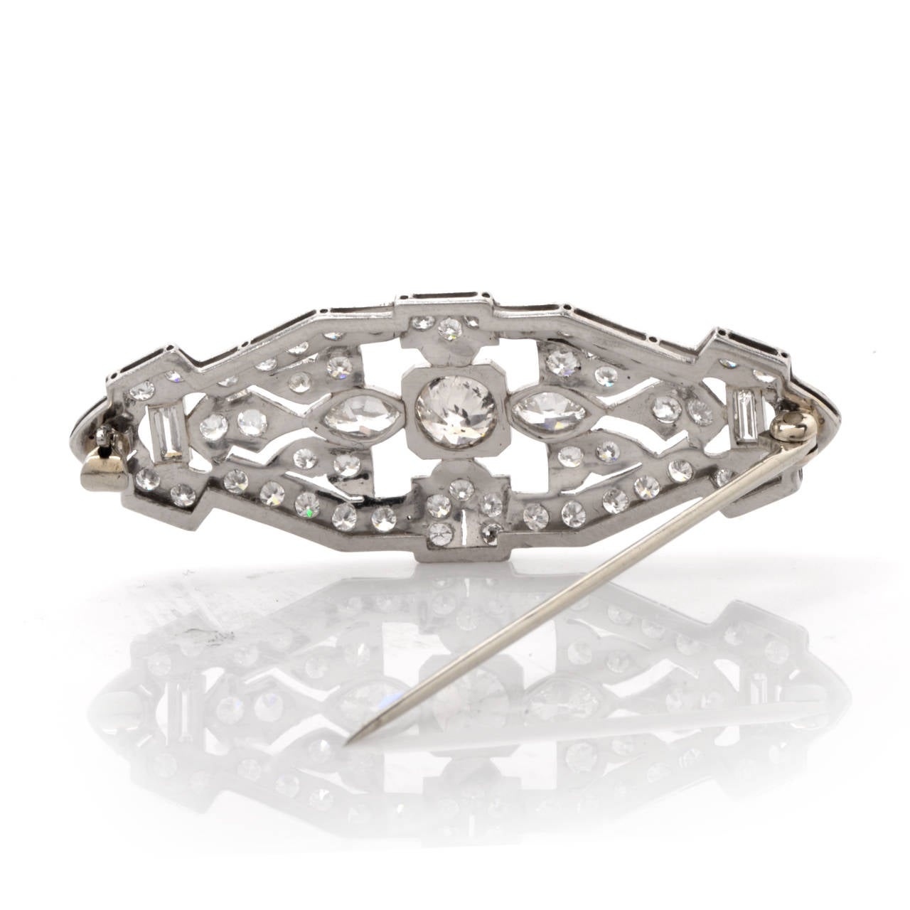 Diamond Platinum Pin Brooch For Sale at 1stDibs