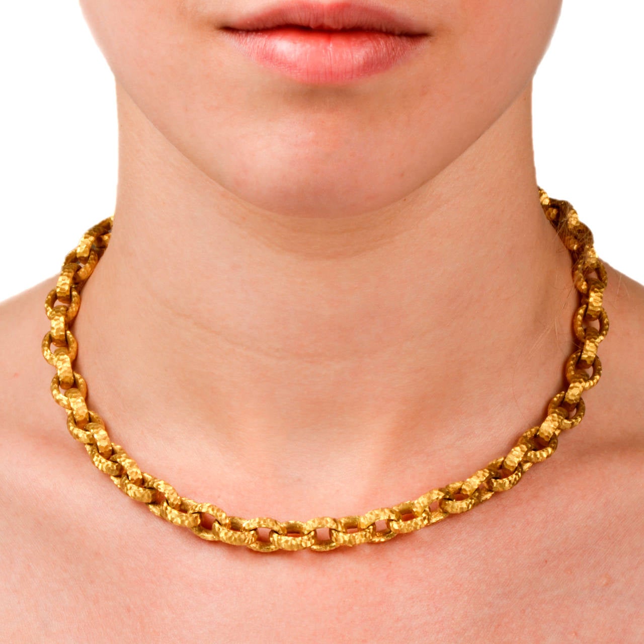 Nicolis Cola Italian Textured Hammered Gold Necklace at 1stDibs