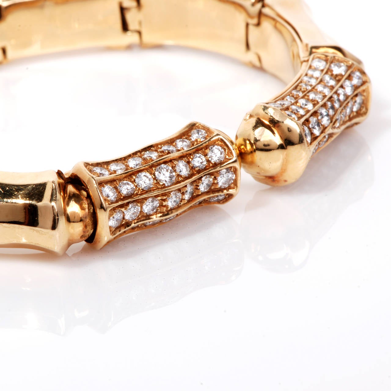 Diamond Gold Bamboo Cuff Bangle Bracelet at 1stDibs