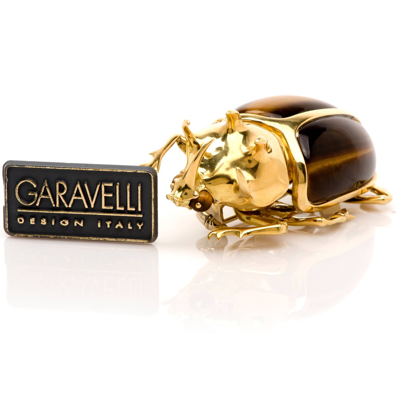 Garavelli Tiger Eye Gold Beetle Brooch Pin at 1stDibs