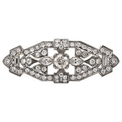 Diamond Platinum Pin Brooch For Sale at 1stDibs