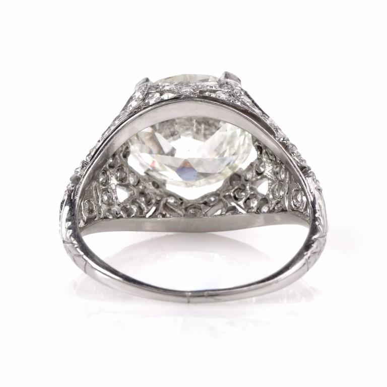 Antique 3.98 Carat Diamond Platinum Filigree Engagement Ring at 1stDibs