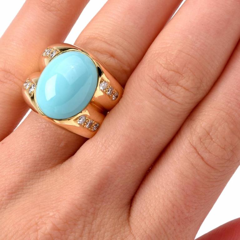 Retro Turquoise Diamond Gold Ring at 1stDibs