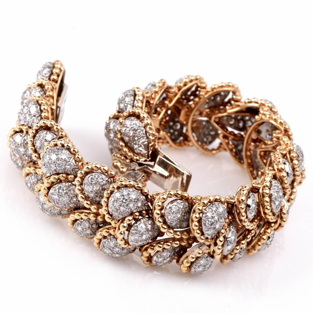 1960s Pave Diamond Gold Rope Bracelet at 1stDibs