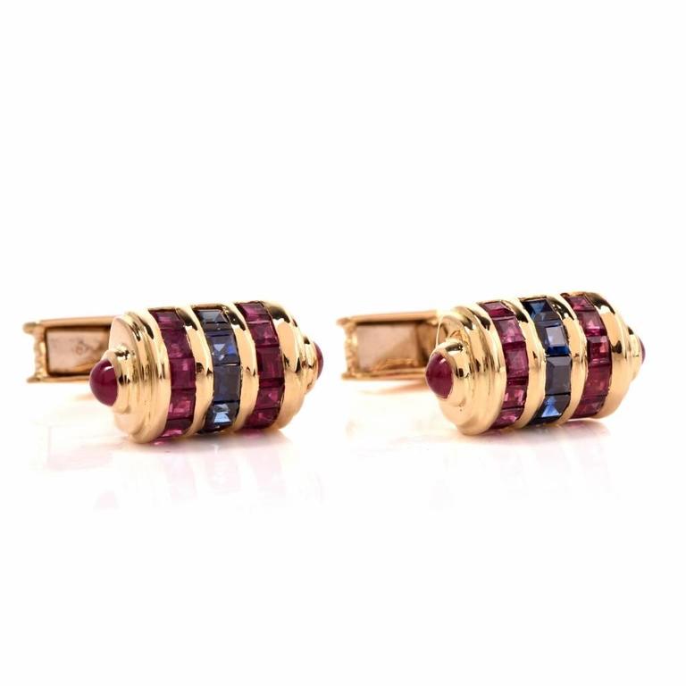Ruby Sapphire Gold Tubular Cufflinks at 1stDibs