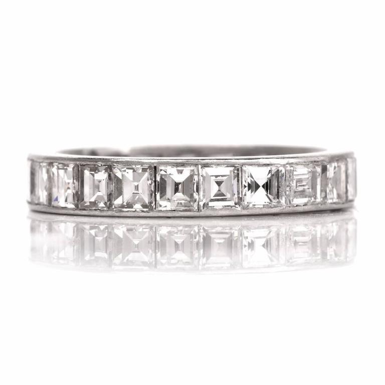 1930s Square Cut Diamond Platinum Eternity Band Ring at 1stDibs