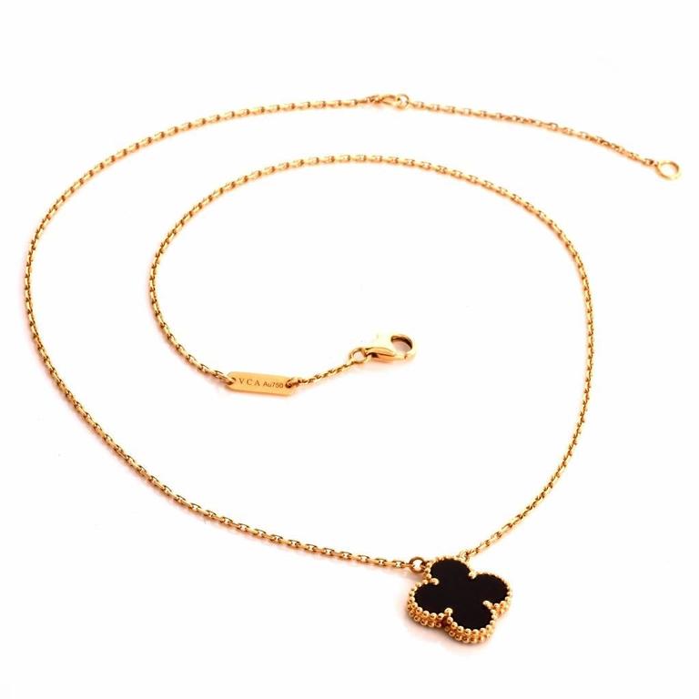 Van Cleef and Arpels Alhambra Onyx Gold Clover Pendant Necklace at ...