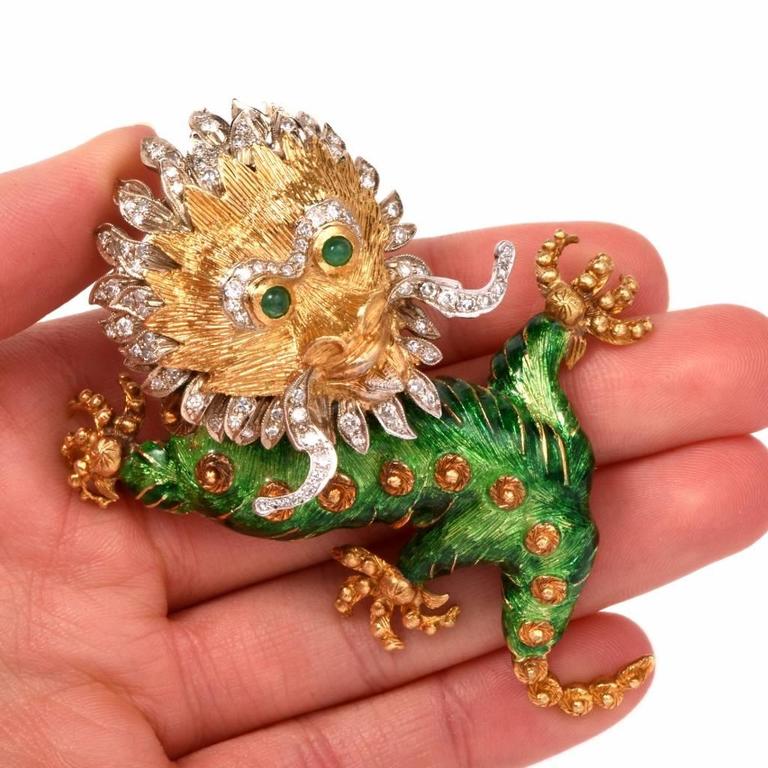 1960s Vintage Enamel Diamond Gold Chinese Dragon Brooch Pin at 1stDibs ...
