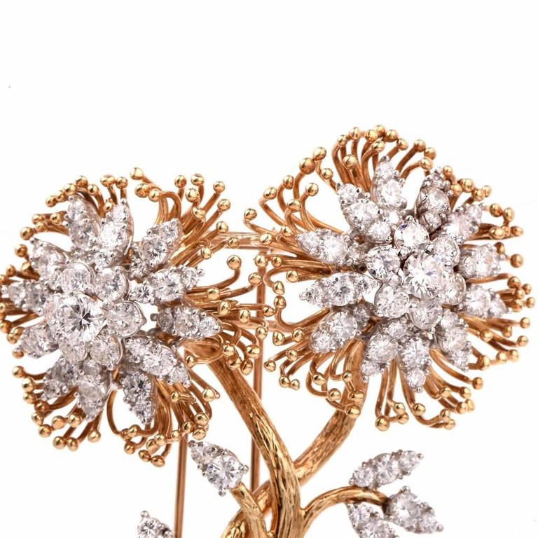 Retro Diamond Gold Flower Brooch Pin For Sale at 1stDibs