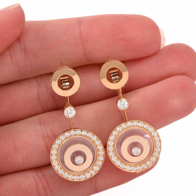 Chopard Diamond Gold Happy Spirit Collection Drop Earrings at 1stDibs