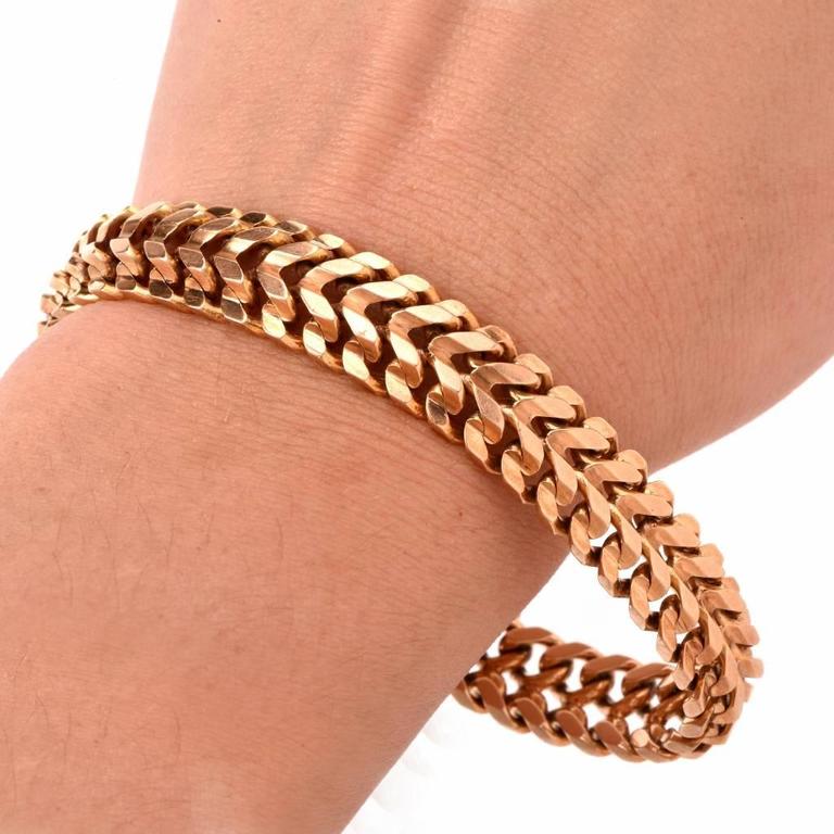 Vintage Retro Heavy 18K Rose Gold Men Link Bracelet at 1stDibs | 18k ...