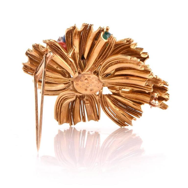 1960's High quality Multi Gem Diamond Gold Flower Brooch Pin For Sale ...