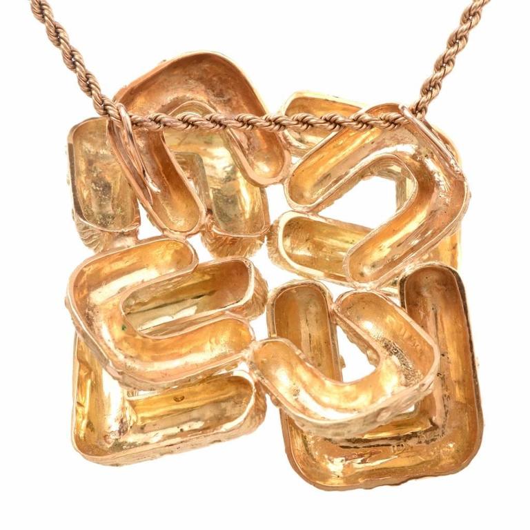 1970s Stylish Heavy Bold Textured Gold Design Pendant For Sale at 1stDibs