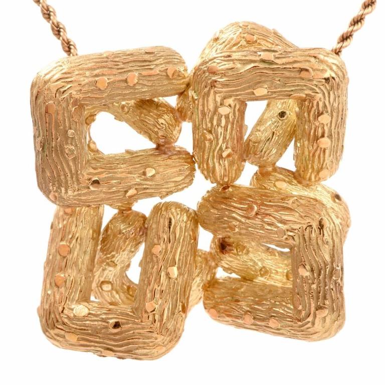 1970s Stylish Heavy Bold Textured Gold Design Pendant For Sale at 1stDibs