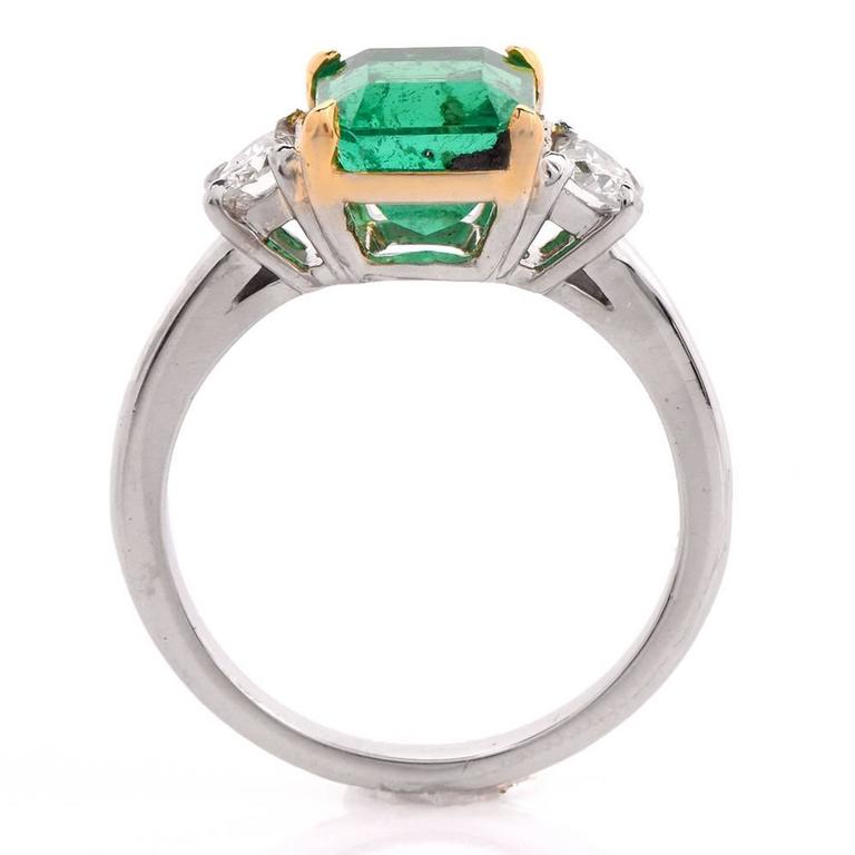Asscher-Cut Colombian Emerald Diamond Three Stone Platinum Ring at ...