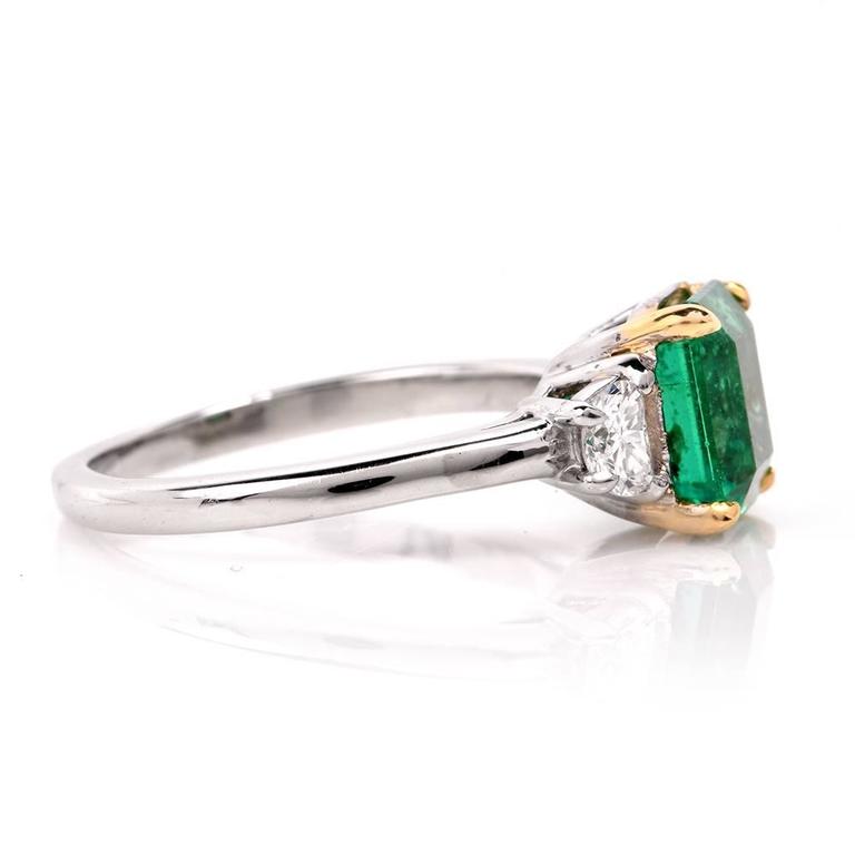 Asscher-Cut Colombian Emerald Diamond Three Stone Platinum Ring at ...