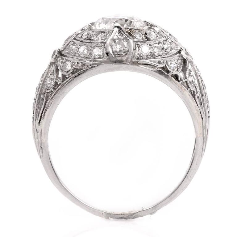 1920s Filigree Diamond Platinum Dome Shape Engagement Ring at 1stDibs ...
