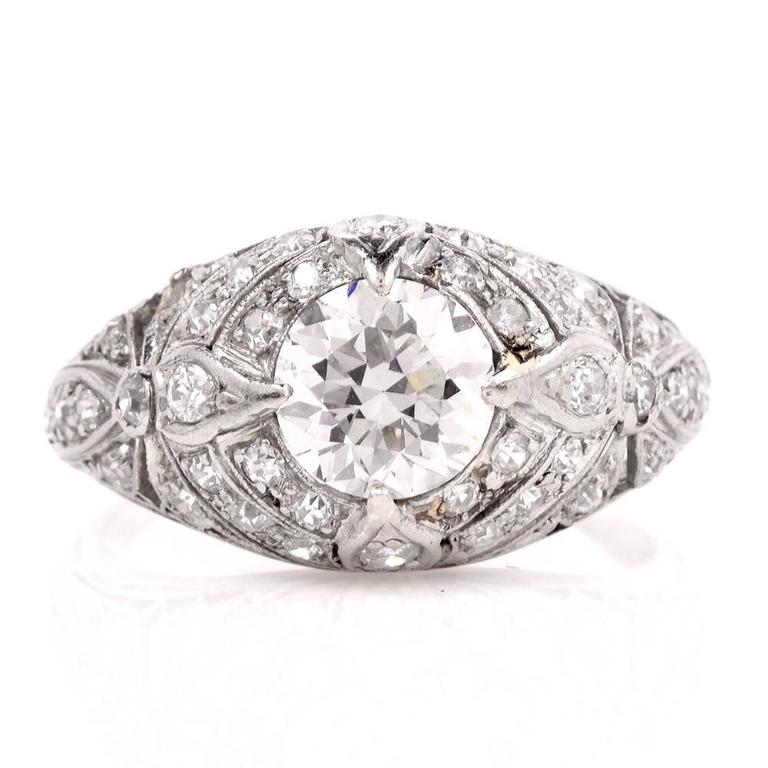 1920s Filigree Diamond Platinum Dome Shape Engagement Ring at 1stDibs ...