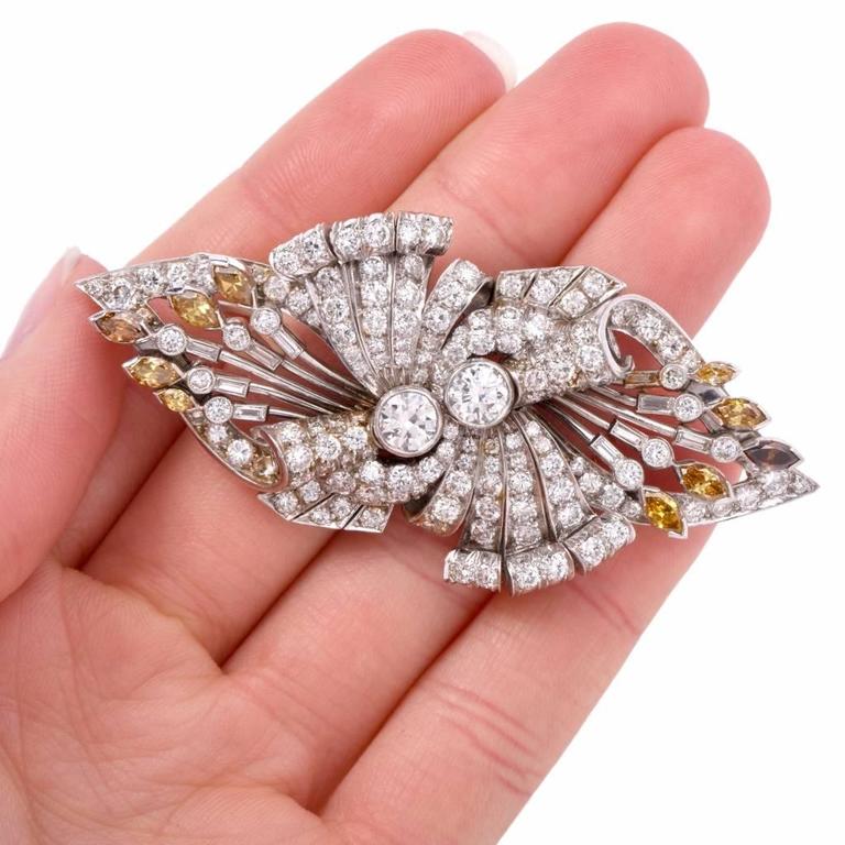 Art Deco 10.05 Carats Diamond Palladium Lapel Pin Brooch For Sale at ...