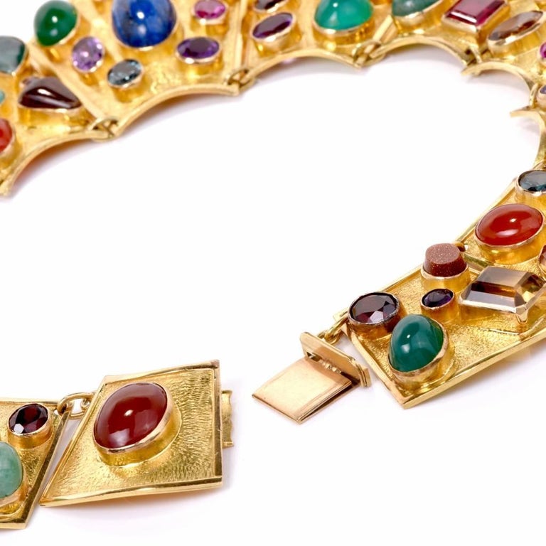 Large Multi Gem Gold Collar Necklace For Sale at 1stDibs | gemstone ...