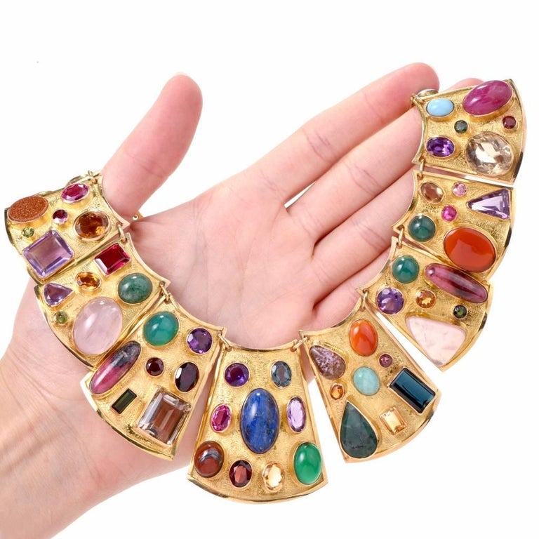 Large Multi Gem Gold Collar Necklace For Sale at 1stDibs | gemstone ...