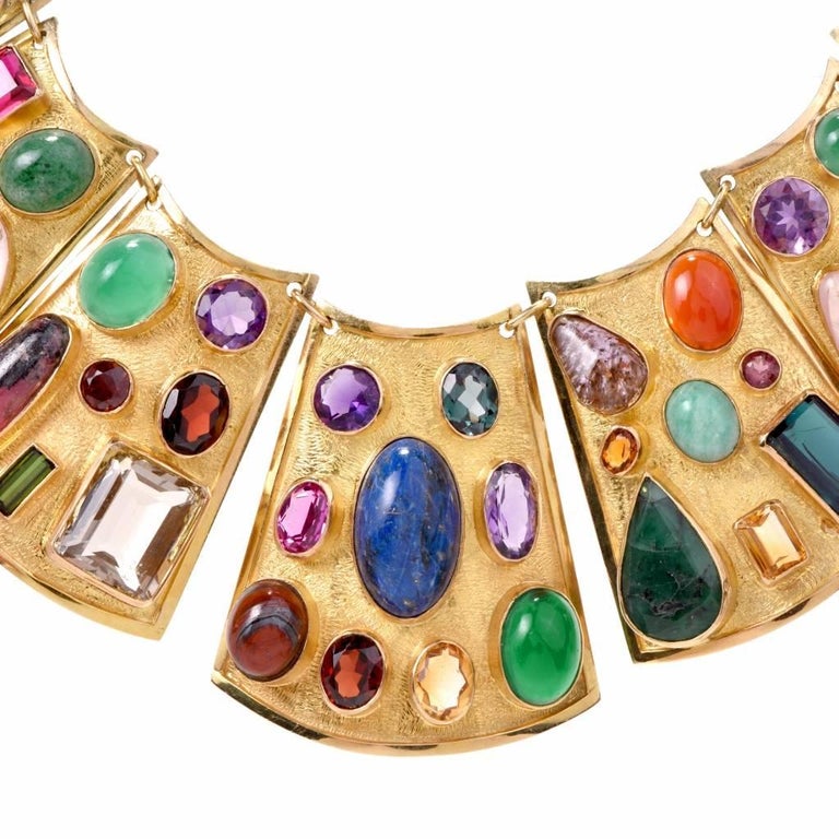 Large Multi Gem Gold Collar Necklace For Sale at 1stDibs | gemstone ...