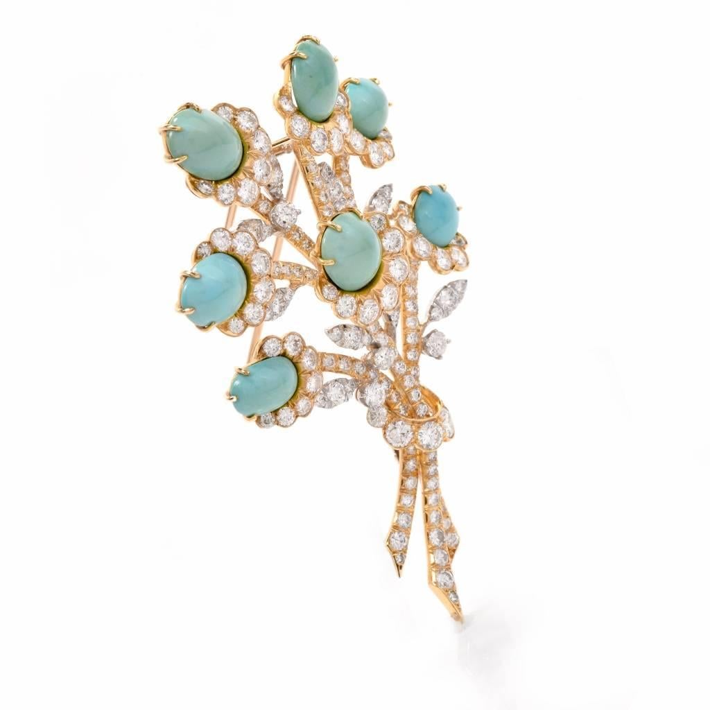 Van Cleef and Arpels Diamond Gold Flower VCA Pin Brooch For Sale at ...