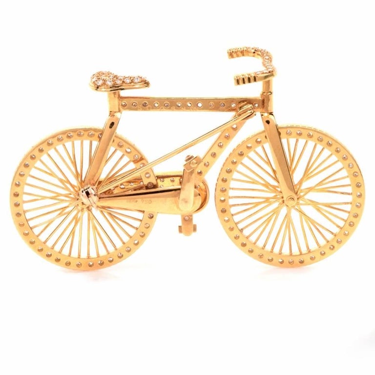 1980s Diamond 18 Karat Gold Bicycle Figurine Pin Brooch at 1stDibs ...