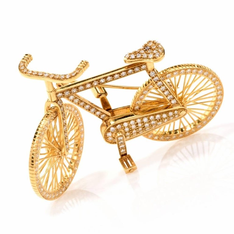 1980s Diamond 18 Karat Gold Bicycle Figurine Pin Brooch at 1stDibs ...
