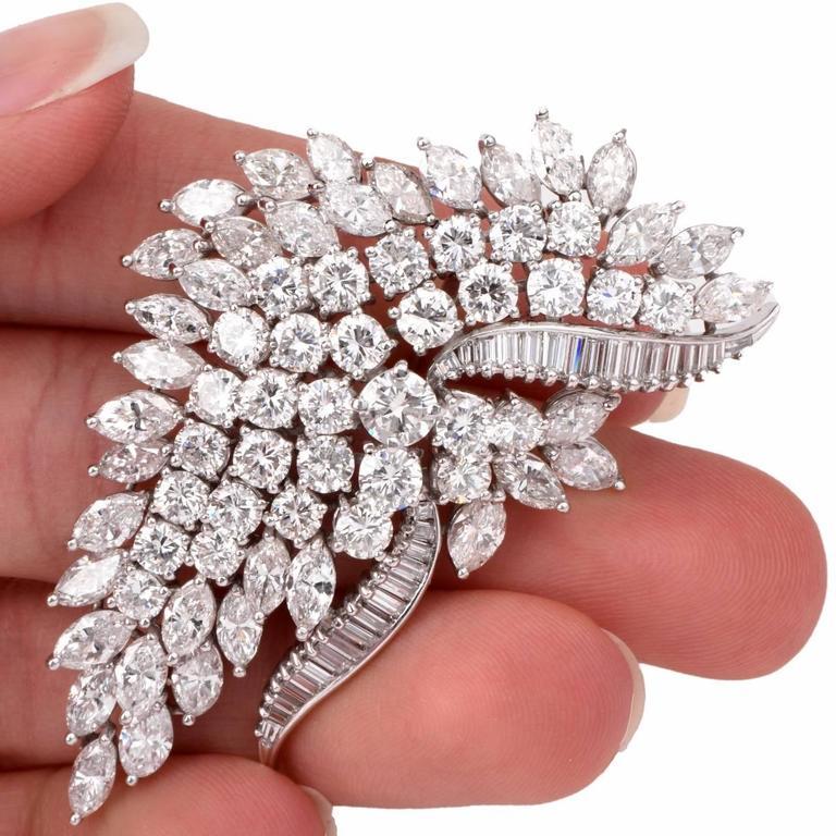 Elwood Van Clief Diamond Platinum Leaf Brooch Pin For Sale at 1stDibs