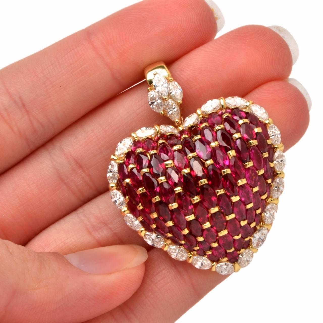 Grand Marquise Diamond Ruby Gold Heart Enhancer Pendant at 1stDibs