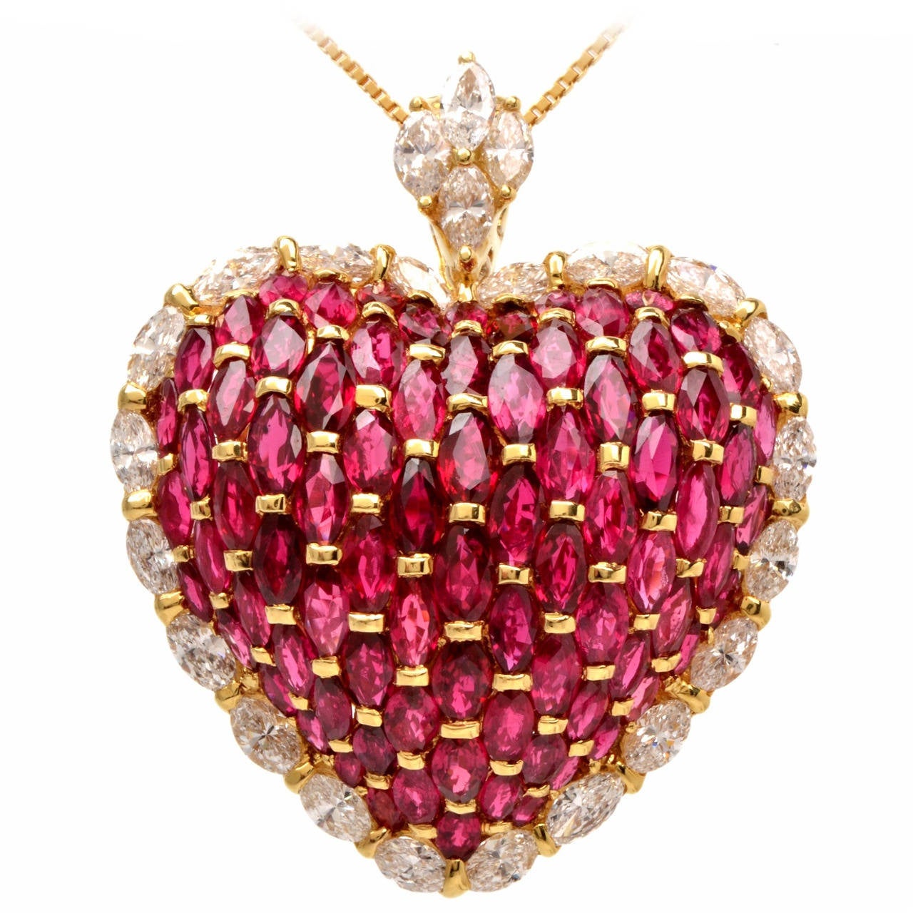 Grand Marquise Diamond Ruby Gold Heart Enhancer Pendant at 1stDibs