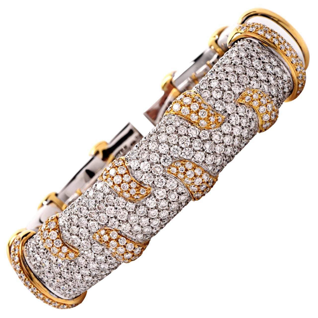 Diamond Gold Wide Cuff Bangle Bracelet at 1stDibs