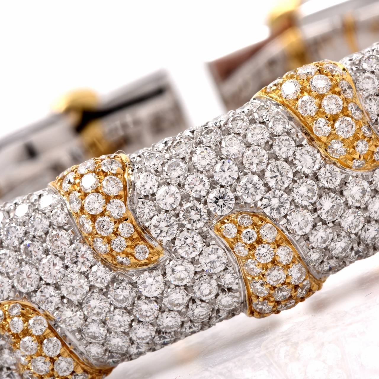 Diamond Gold Wide Cuff Bangle Bracelet at 1stDibs