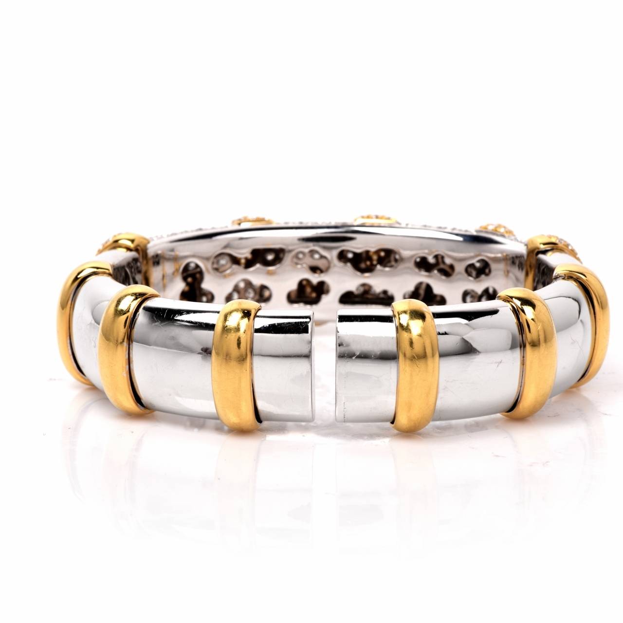 Diamond Gold Wide Cuff Bangle Bracelet at 1stDibs